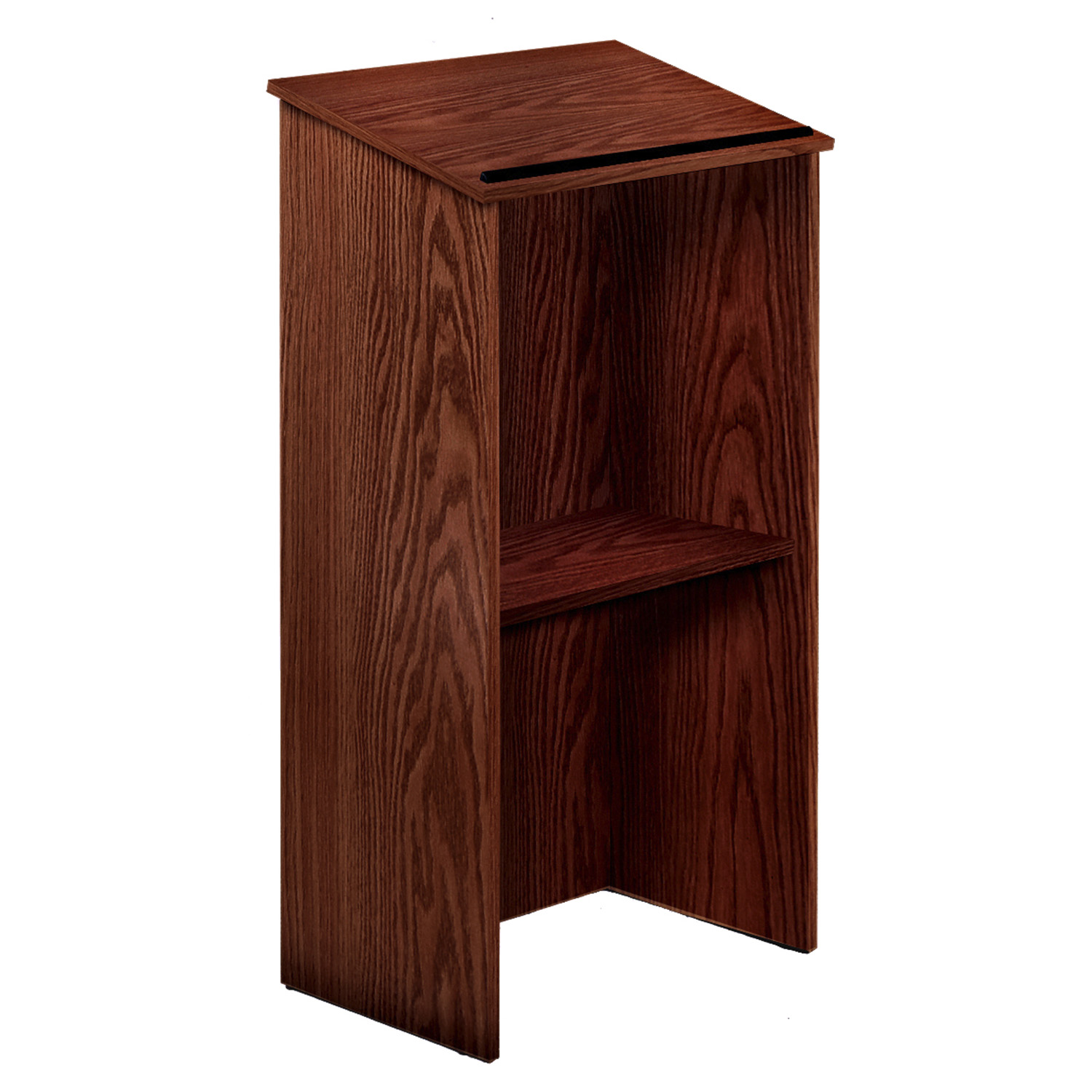 Mahogany Wood Floor Standing Lectern with One Shelf | shopPOPdisplays