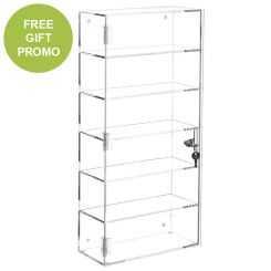Acrylic Locking Wall Mount Display Case w 5 Adjustable Shelves - 22"H x ...
