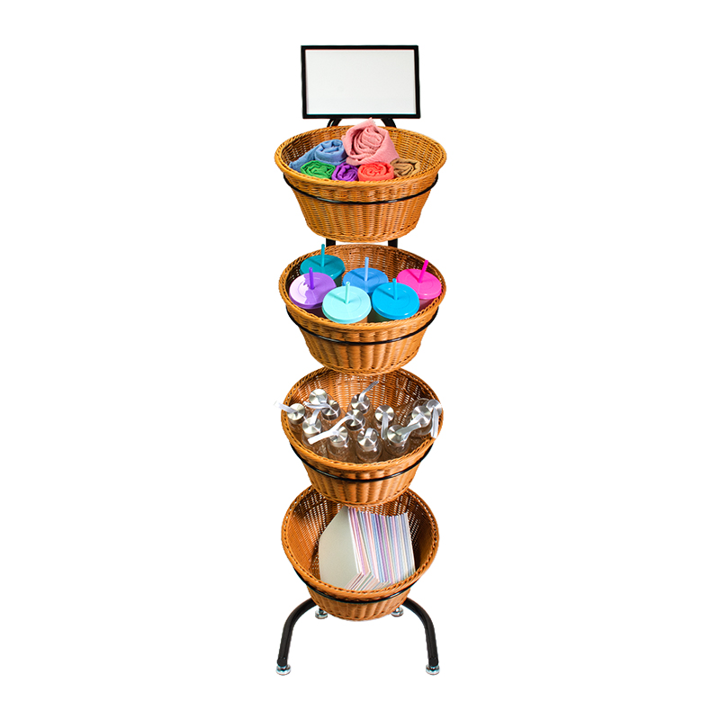 4 Tiered Round Basket Display Stand with Sign Holder | shopPOPdisplays