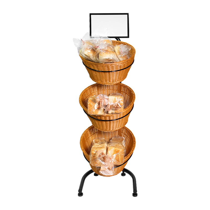 3 Tiered Round Basket Display Stand with Sign Holder | shopPOPdisplays