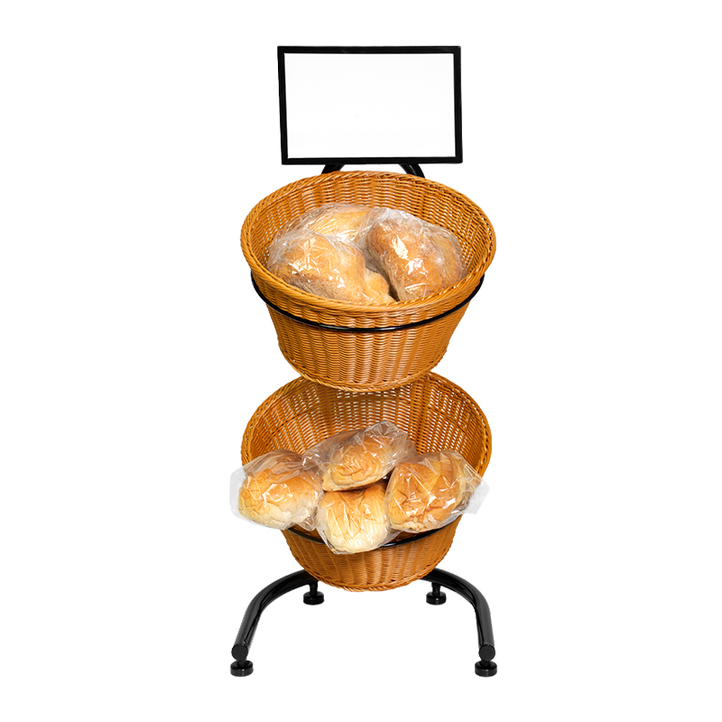 2 Tiered Round Basket Display Stand with Sign Holder | shopPOPdisplays