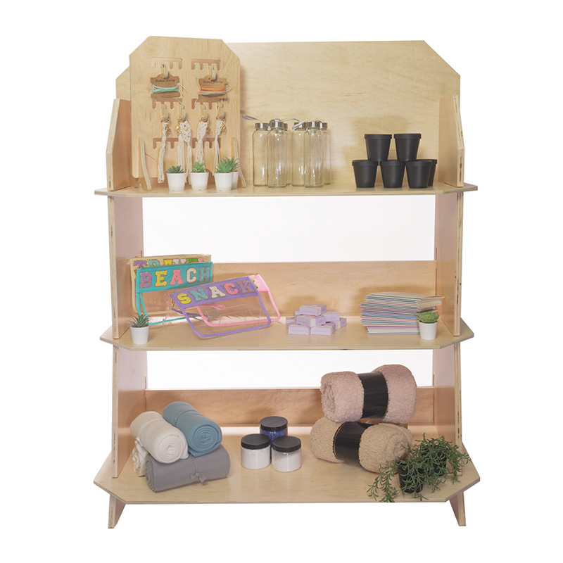 Wooden Large Floor Standing 3 Shelf Display with Headboard, Collapsible ...