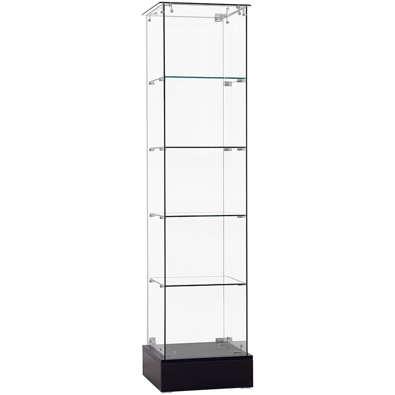 Glass Display Tower with Glass Shelves, Black | ShopPOPdisplays ...