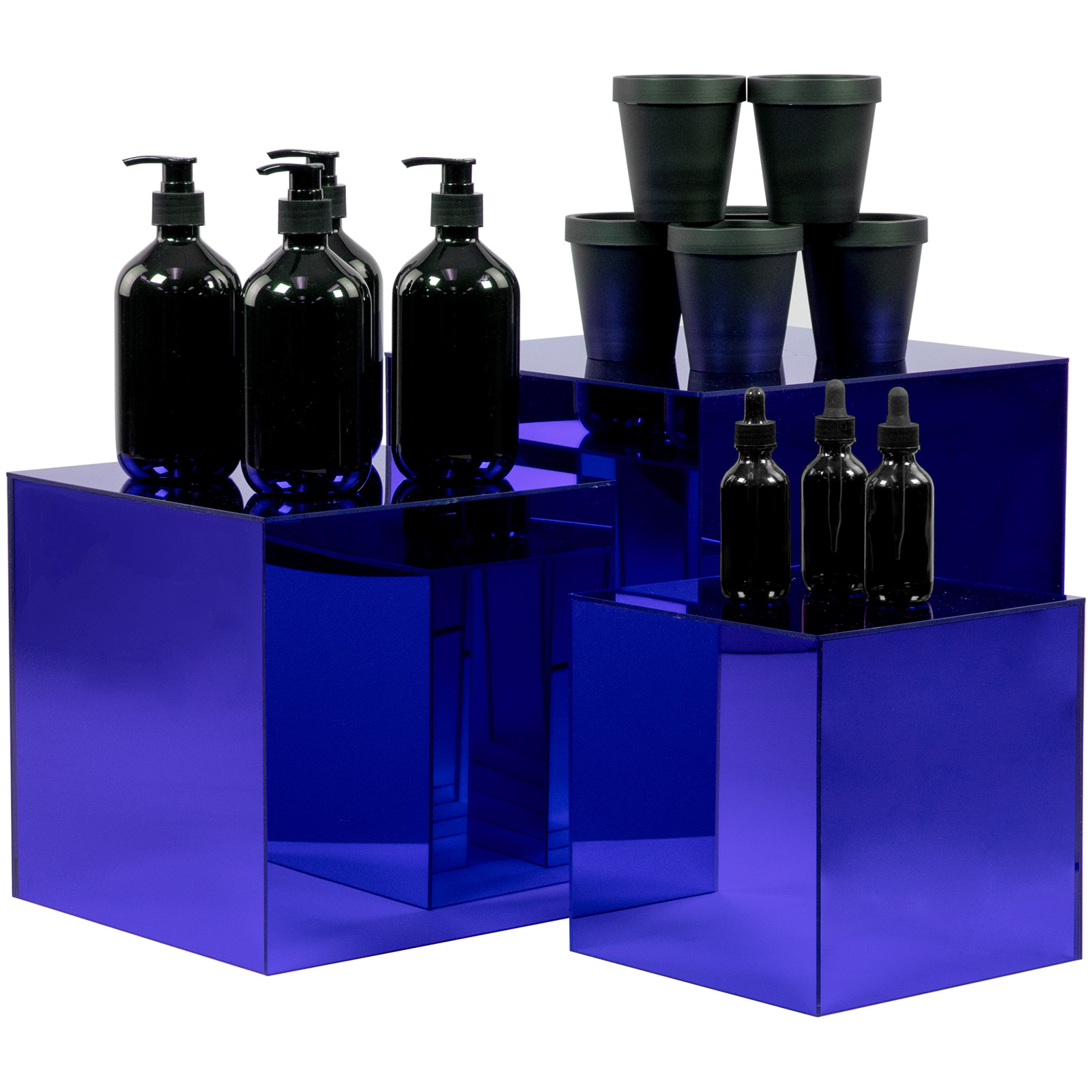 Blue Mirrored Cube Riser | shopPOPdisplays