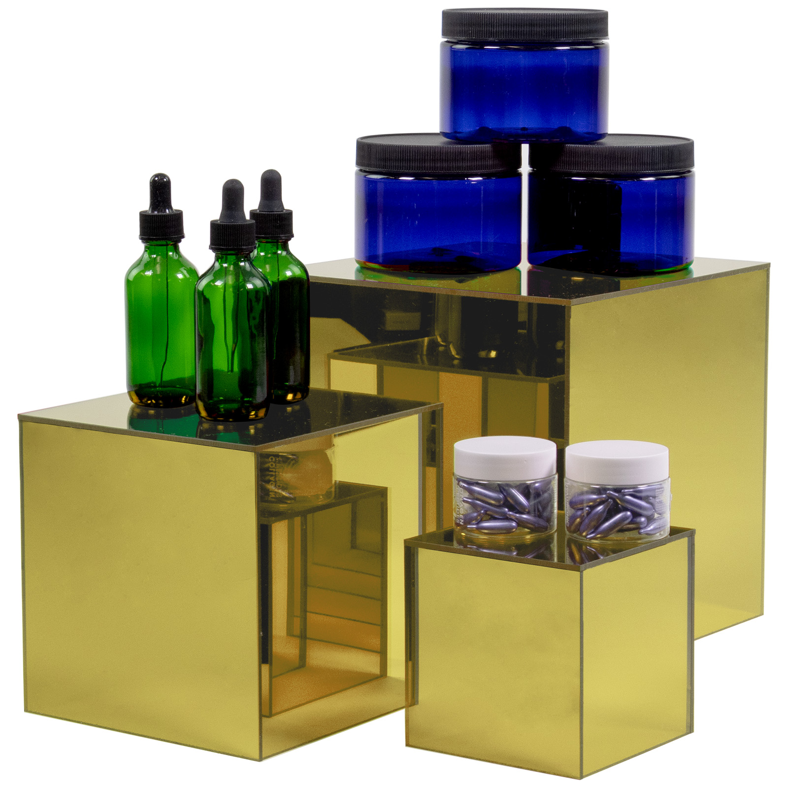 Gold Mirrored Cube Riser | shopPOPdisplays