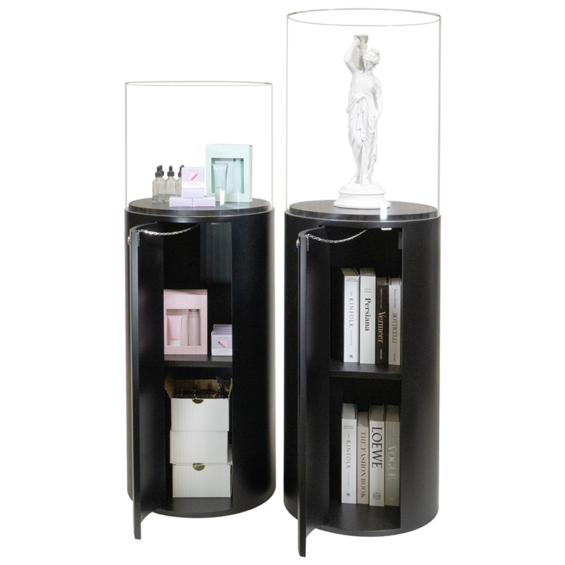 Black Round Display Pedestal 18Dx36H - With Locking Door, 1 Shelf and ...