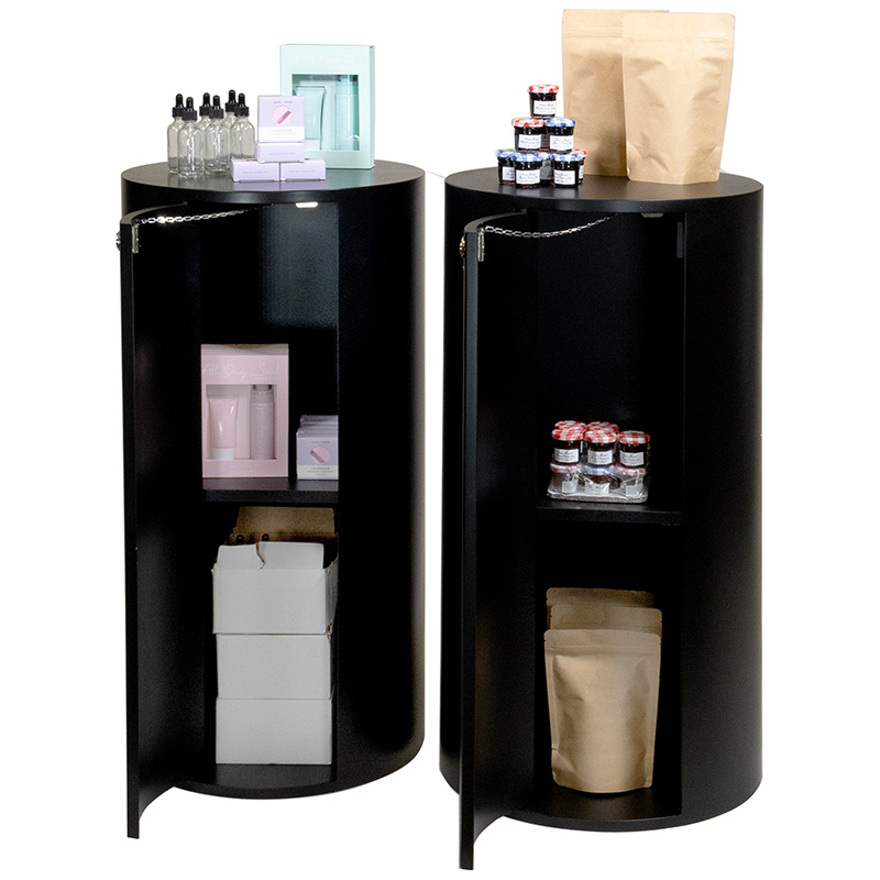 Black Round Display Pedestal 18Dx36H - With Locking Door and 1 Shelf ...