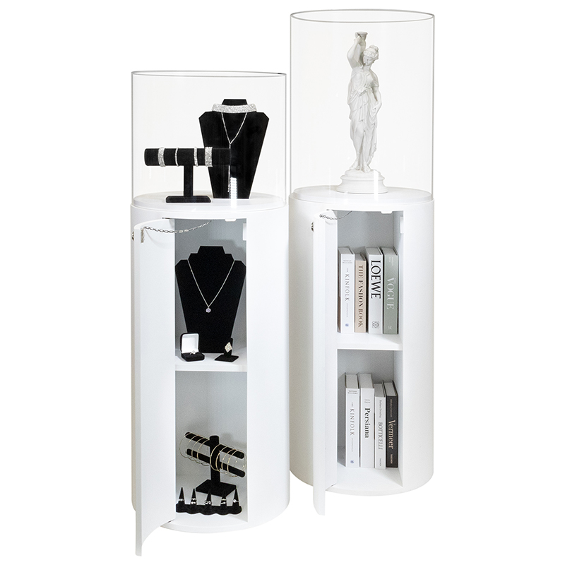 White Round Display Pedestal 18Dx36H - With Locking Door, 1 Shelf and ...