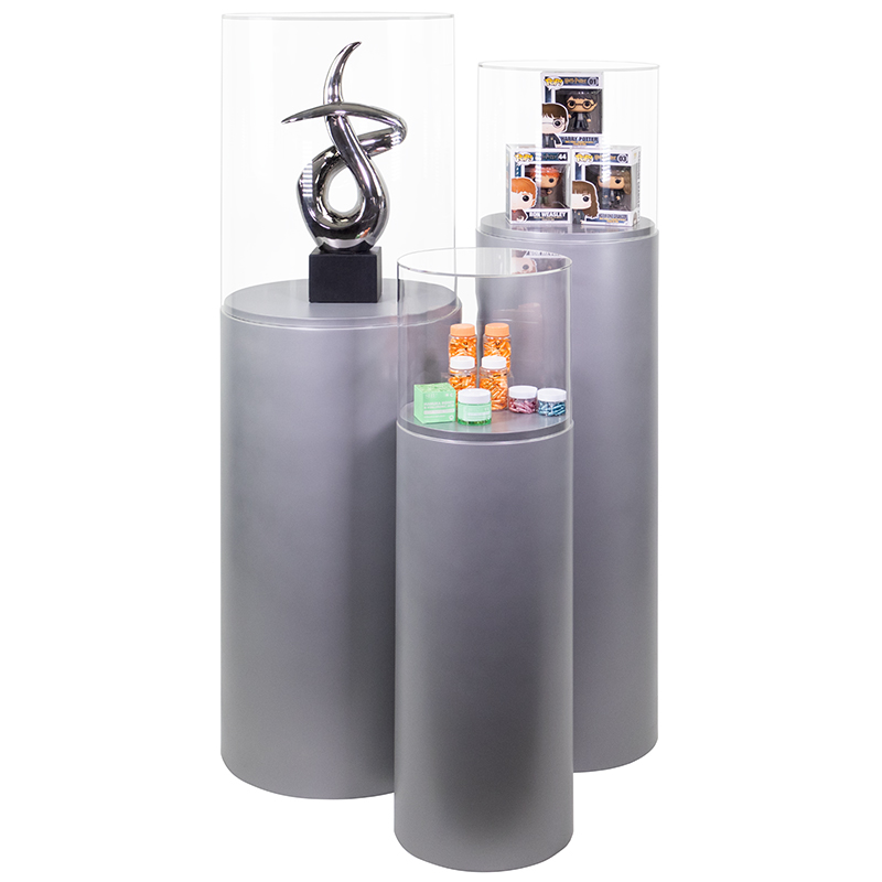 Silver Round Pedestal Display Case with Acrylic Cover | shopPOPdisplays