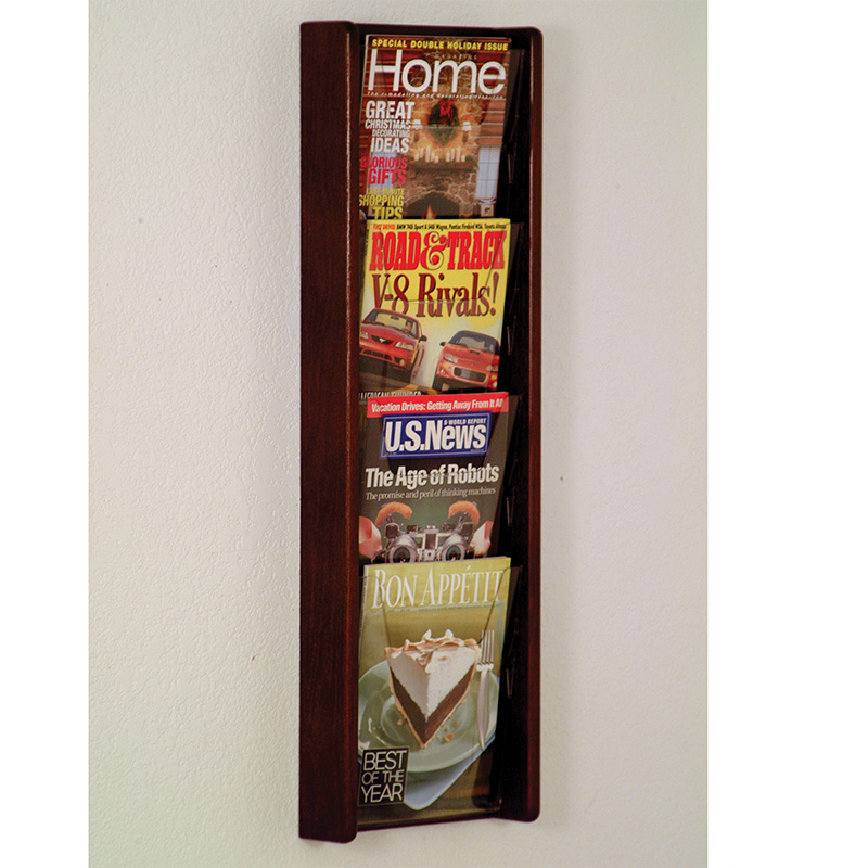 Mahogany Wall Mount 4 Pocket Vertical Magazine Rack with Acrylic Front ...