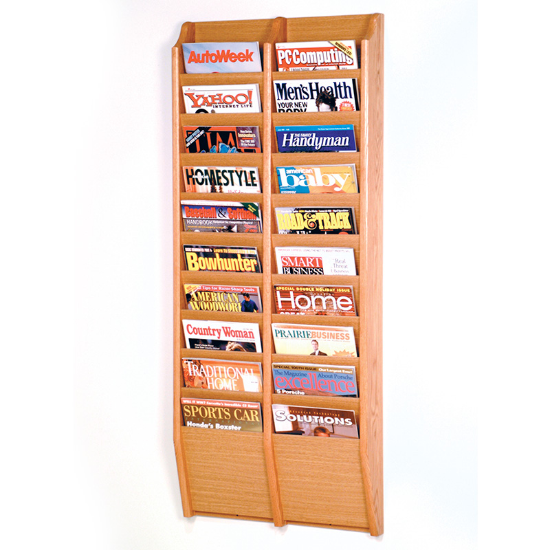 Light Oak Wall Mount 20 Pocket Vertical Magazine Rack | shopPOPdisplays